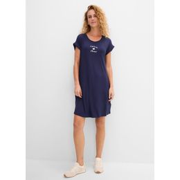 Jerseykleid bonprix, Damen, Gr. 40/42 (M), N-Gr, dunkelblau, Obermaterial: 95% Viskose, 5% Elasthan, loose fit, Kleider Jerseykleid, lockere Passform, aus Viskose und Elasthan, mit Rundhalsausschnitt