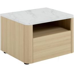 Nachttisch GAMI "SILVA", eiche nachbildung, eiche nachbildung, marmor nachbildung, B:56cm H:37cm T:47cm, Tische, Nachttisch, Ein eleganter Nachttisch mit einer hochwertigen Verarbeitung