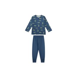 Schlafanzug Sanetta "Pyjama Schlafanzug Krokodil lang Kids", Jungen, Gr. 140, bunt (blau), Obermaterial: 100% Baumwolle CO(Bio)., Homewear-Sets Schlafanzug