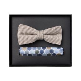 Fliege Venti "Venti Set aus Fliege und Einstecktuch gemustert", Herren, beige, 72% Polyester, 20% Viskose, 8% Elasthan, Fliegen