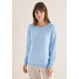 Strickpullover Cecil, Damen, Gr. L (42), blau (light sky blau), Web, 60% Baumwolle, 40% Viskose, unifarben, normal normal, Rundhals, Rippb&uuml;ndchen, Pullover Strickpullover, aus Feinstrick