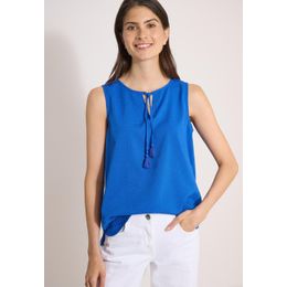 Blusentop Cecil, Damen, Gr. M (40), surf blau, Web, 75% Baumwolle, 25% Modal, unifarben, klassisch normal, Rundhals, normaler Saum, Blusen Blusentop, mit geschlitztem Rundhalsausschnitt