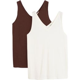 Tanktop bonprix, Damen, Gr. 40/42 (M), wollwei&szlig;, terrabraun, Obermaterial: 100% Baumwolle, bequem, Tops Tanktop, &auml;rmelloses Design, aus Baumwolle, bequeme Passform