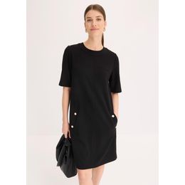 Midikleid bonprix, Damen, Gr. 36/38 (S), N-Gr, schwarz, Obermaterial: 95% Polyester, 5% Elasthan, loose fit, Kleider Midikleid, loose fit, Kurzarm-Design, aus Polyester und Elasthan, Midil&auml;nge