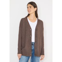 Cardigan Cecil, Damen, Gr. S (38), braun (mushroom taupe melange), Feinstrick, 37% Baumwolle, 34% Polyacryl, 26% Polyester, 3% Elasthan, unifarben, comfort fit normal, V-Ausschnitt, Rippb&uuml;ndchen, Strickjacken, mit Schlitz am Saum