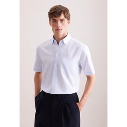 Businesshemd Seidensticker "Schwarze Rose", Herren, Gr. L (42), normale &Auml;rmell&auml;ngen, blau, 100% Baumwolle, Strukturmuster, comfort fit, Hemden, Comfort 1/2 Button-Down-Kragen Struktur