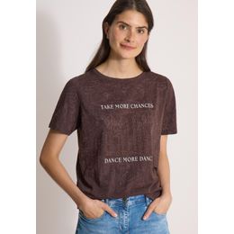 Cecil Damen T-Shirtbraun cacao, Gr. XS, unifarben, Web, 50% Baumwolle, 50% Polyester, Shirts, mit Wording