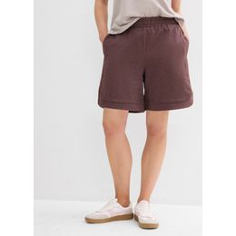 Shorts bonprix, Damen, Gr. 36/38 (S), N-Gr, terrabraun meliert, Obermaterial: 60% Baumwolle, 40% Polyester, loose fit, Hosen Shorts, weite Passform, hochgeschnittener elastischer Bund