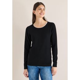 Strickpullover Cecil, Damen, Gr. L (42), schwarz, Web, 60% Baumwolle, 40% Viskose, unifarben, normal normal, Rundhals, Rippb&uuml;ndchen, Pullover Strickpullover, aus Feinstrick