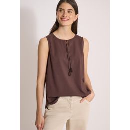 Blusentop Cecil, Damen, Gr. L (42), braun cacao, Web, 75% Baumwolle, 25% Modal, unifarben, klassisch normal, Rundhals, normaler Saum, Blusen Blusentop, mit geschlitztem Rundhalsausschnitt