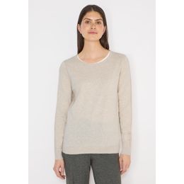 Strickpullover Cecil, Damen, Gr. L (42), beige (egg beige melange), Web, 60% Baumwolle, 40% Viskose, unifarben, normal normal, Rundhals, Rippb&uuml;ndchen, Pullover Strickpullover, aus Feinstrick
