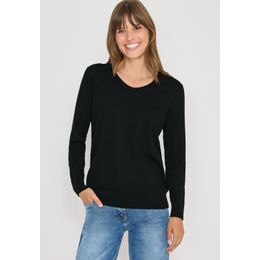 Strickpullover Cecil, Damen, Gr. L (42), ink gr&uuml;n, Feinstrick, 50% Viskose, 28% Polyester, 22% Nylon, unifarben, comfort fit normal, V-Ausschnitt, B&uuml;ndchen, Pullover Strickpullover, mit Materialmix