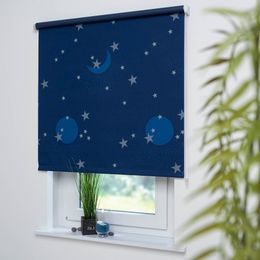 Seitenzugrollo Liedeco "Sternenhimmel" Gr. 6, blau (blau, gelb), B:122cm H:180cm, Polyester, Rollos, Seitenzugrollo