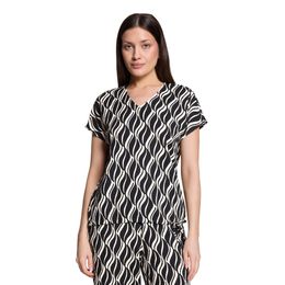Kurzarmshirt Betty Barclay "Damen mit Tunnelzug", Damen, Gr. 36, schwarz, beige, Jersey, Obermaterial: 95% Polyester, 5% Elasthan, figurumspielend normal, V-Ausschnitt, Shirts