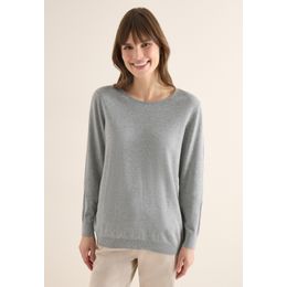 Strickpullover Cecil, Damen, Gr. L (42), grau (mineral grau melange), Web, 60% Baumwolle, 40% Viskose, unifarben, normal normal, Rundhals, Rippb&uuml;ndchen, Pullover Strickpullover, aus Feinstrick