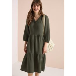 Midikleid Cecil, Damen, Gr. L (42), US-Gr&ouml;&szlig;en, khaki, Web, 100% Baumwolle, unifarben, comfort fit wadenlang, V-Ausschnitt, B&uuml;ndchen, Kleider Midikleid, knielang