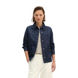 Marc O'Polo Jeansbluse MARC O'POLO "aus Organic-Cotton-Leinen-Mix", Damen, Gr. L, dunkelblau, Obermaterial: 67% Baumwolle, 33% Leinen, unifarben, regular fit normal, Manschette, Blusen Jeansbluse