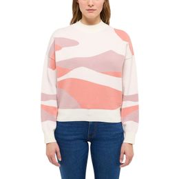Sweater Mustang "Damen Style Carla Jacquard", Damen, Gr. L, rosa (sanftes wei&szlig;), Strick, 52% Viskose, 27% Polyester, 21% Polyamid, relaxed fit, Rundhals, Sweatshirts Sweater