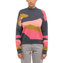 Sweater Mustang "Damen Style Carla Jacquard", Damen, Gr. L, bunt (dunkelgrau), Strick, 52% Viskose, 27% Polyester, 21% Polyamid, relaxed fit, Rundhals, Sweatshirts Sweater
