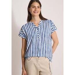 Kurzarmbluse Cecil, Damen, Gr. L (42), blau (urban navy blau), Stoff, 100% Viskose, gestreift, klassisch normal, Rundhals, normaler Saum, Blusen, mit geschlitztem Rundhalsausschnitt