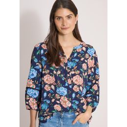 Shirtbluse Cecil, Damen, Gr. 3XL, bunt (urban dunkelblau), Stoff, 100% Viskose, gebl&uuml;mt, klassisch normal, Rundhals, elastischer Bund, Blusen, mit 3/4 &Auml;rmeln
