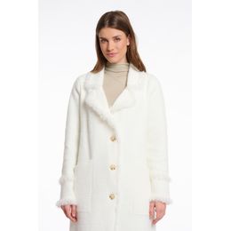 Rino & Pelle Longstrickjacke RINO & PELLE "CATENA", Damen, Gr. L (40), snow wei&szlig;, Feinstrick, Obermaterial: 68% Polyamid, 24% Polyester, 8% Viskose, gerade knielang, V-Ausschnitt, leicht ausgefranste Kante, Strickjacken Longstrickjacke, mit Fransendetails und Kn&ouml;pfen