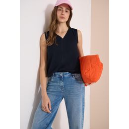 Tr&auml;gertop Cecil, Damen, Gr. L (42), universal blau, Web, 50% Baumwolle, 50% Modal, unifarben, comfort fit normal, V-Ausschnitt, abgesteppt, Tops Tr&auml;gertop, mit femininem V-Ausschnitt