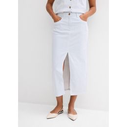 Jeansrock bonprix, Damen, Gr. 42, wei&szlig; gestreift (l&auml;nge: regul&auml;r), Obermaterial: 98% Baumwolle, 2% Elasthan, gerade, R&ouml;cke Jeansrock, gerade Passform, mit Elasthan-Anteil, aus Baumwollmaterial, Midi-L&auml;nge