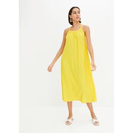Jerseykleid bonprix, Damen, Gr. 52/54 (XXL), N-Gr, gelb (narzissengelb), Obermaterial: 97% Polyester, 3% Elasthan, l&auml;ssig geschnitten, Kleider Jerseykleid, l&auml;ssige Passform, ohne &Auml;rmel, Tr&auml;gerkleid-Design