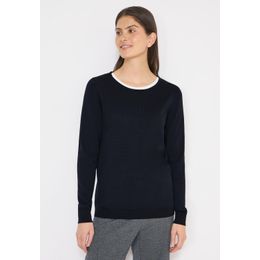 Strickpullover Cecil, Damen, Gr. L (42), schwarz (universal blau), Web, 60% Baumwolle, 40% Viskose, unifarben, normal normal, Rundhals, Rippb&uuml;ndchen, Pullover Strickpullover, aus Feinstrick