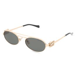Miu Miu MU54ZS | Damen-Sonnenbrille | Fassung: Vollrand, Oval, Metall, Gold Hell | Glasfarbe: Grau