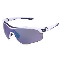 Under Armour UA YARD PRO 2 | Herren-Sonnenbrille | Fassung: Halbrand, Eckig, Kunststoff, Wei&szlig; Matt | Glasfarbe: Blau Verlaufend