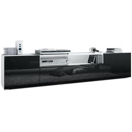 Vladon LOWBOARD Mogan Fronten in Schwarz Hochglanz