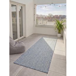 benuta Basic In- & Outdoor-Teppich Iowa Blau 80x250 cm - Teppich f&uuml;r Balkon, Terrasse & Garten