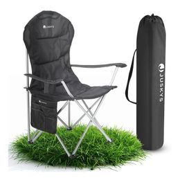 Juskys Campingstuhl Lido mit Getr&auml;nkehalter & Tasche - Camping Klappstuhl gepolstert - Stuhl Schwarz