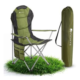 Juskys Campingstuhl Lido mit Getr&auml;nkehalter & Tasche - Camping Klappstuhl gepolstert - Stuhl Gr&uuml;n