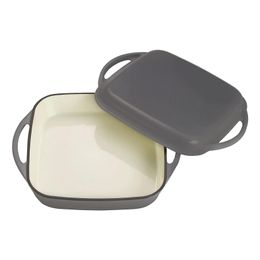 ECHTWERK Universalbr&auml;ter 2-in-1 Set Gusseisen Auflaufform mit Deckel Gusseisentopf Emaille-Beschichtung Back&ouml;fen Grill BBQ Induktion Grau 1,5 L