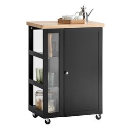 sobuy K&uuml;chenwagen, Schwarz, Holzwerkstoff, Glas, 60x90x40 cm, Esszimmer, Servierwagen