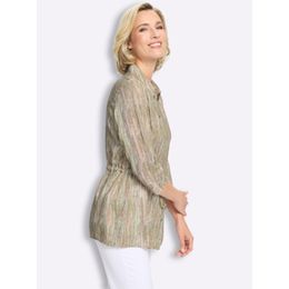 Damen Longbluse aus reiner Viskose champagner-taupe-bedruckt, Gr&ouml;&szlig;e 46