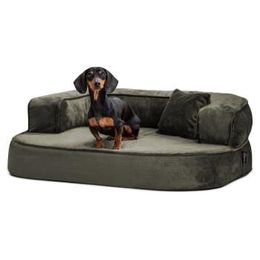 tierlando SHARLEEN VISCO PLUS - Orthop&auml;disches Hundesofa mit kuscheligem Teddystoff dunkles olivgr&uuml;n 1 m, 40 cm, 80 cm