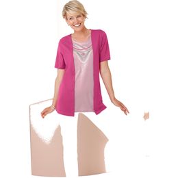 Damen 2-in-1-Shirt mit platziertem Ketten-Druck fuchsia-ros&eacute;, Gr&ouml;&szlig;e 38
