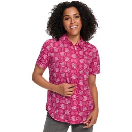 Damen Kurzarm-Bluse mit Hemdkragen pink-ecru-bedruckt, Gr&ouml;&szlig;e 42
