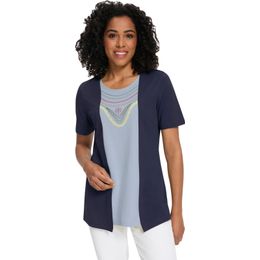Damen 2-in-1-Shirt mit platziertem Ketten-Druck marine-hellblau, Gr&ouml;&szlig;e 40