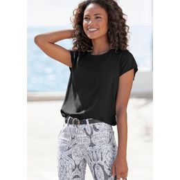 Lascana Kurzarmshirt schwarz Gr. 40/42 f&uuml;r Damen. Mit Rundhals. Figurumspielend. Nachhaltig.