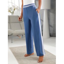 feel good Damen Dehnbund-Hose mit Zippertaschen, mittelblau-wei&szlig;, Gr&ouml;&szlig;e 56/58