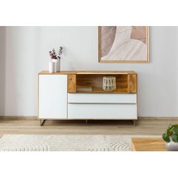 Sideboard Wildeiche 160x43x87 natur ge&ouml;lt / Glas wei&szlig; WIEN #120