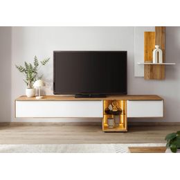 Lowboard Wildeiche 240x43x55 natur ge&ouml;lt / Glas wei&szlig; WIEN #110