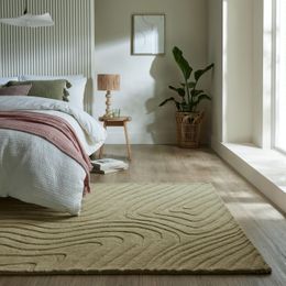Wollteppich FLAIR RUGS "Mesmerise, abstrakt", gr&uuml;n (salbei), B:200cm H:14mm L:290cm, Wolle, Teppiche, Wollteppich mit Hoch-Tief Effekt