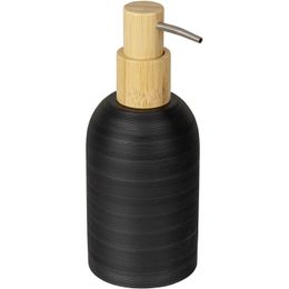 Seifenspender Wenko "Altavalle", schwarz, Bambus, Polyresin (Kunststein), Dosierspender, Seifenspender, robuster Dosierspender aus Polyresin und Bambus, moderne Optik, 250 ml