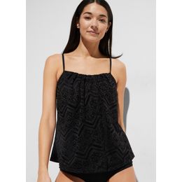 Tankini-Top bonprix "Tankinioberteil aus Spitze", Damen, Gr. 46, N-Gr, schwarz, Jersey, Elasthan, Polyamid, Polyester, unifarben, Bikini-Oberteile, bequeme Passform, Lagenlook - vorne mit Spitzen-Details